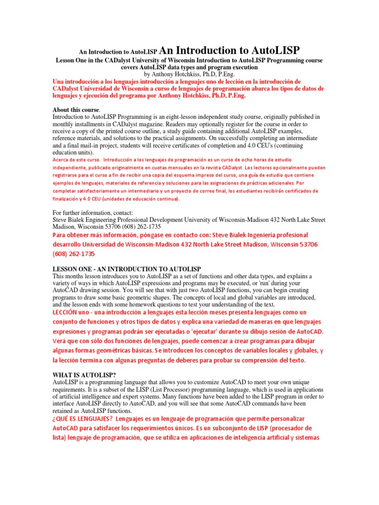 An Introduction To AutoLISP | PDF | Parámetro (programación de computadora) | Subrutina