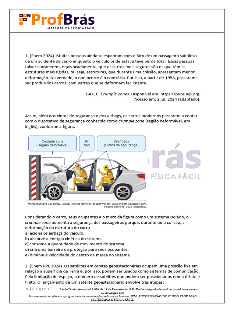 Física Enem - Lista Extra - Trabalho, Energia e Potência | PDF | Energia potencial | Órbita