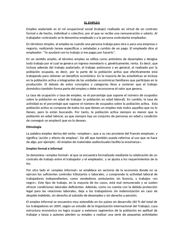 Empleo Formal y su Definición | PDF | Empleo | Derecho laboral