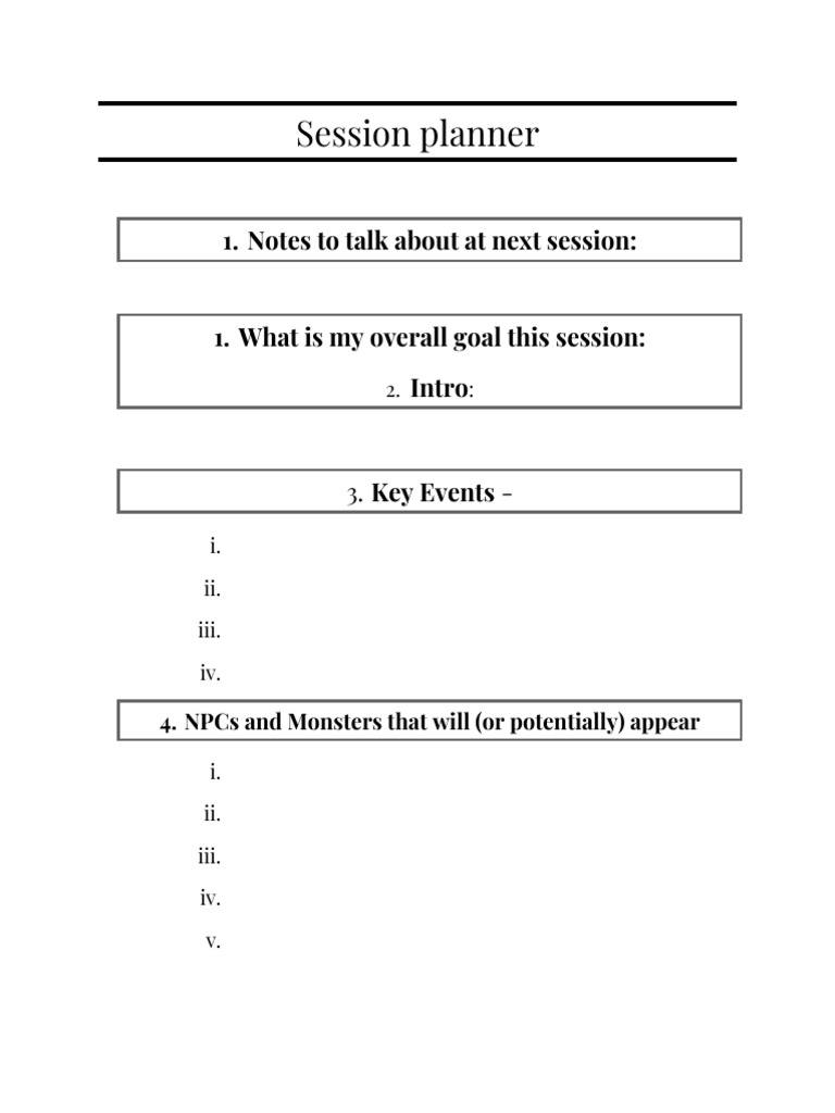D&D Session Planning Template | PDF