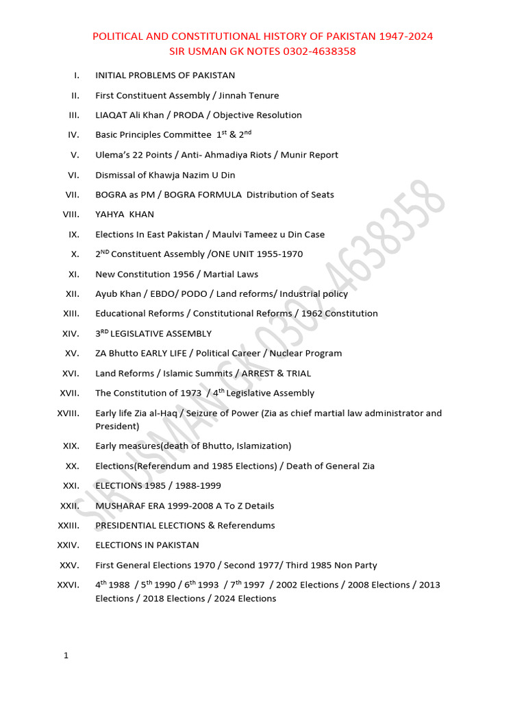 Political and Constitutional History of Pakistan 1947-2024 SIR USMAN GK ...