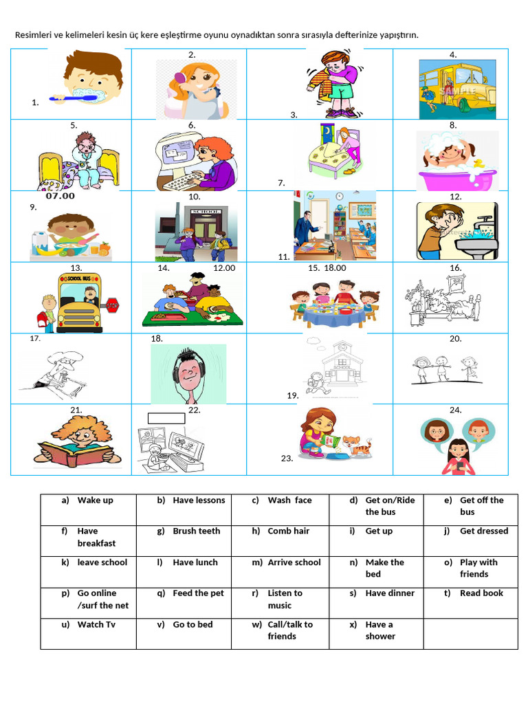 Sınıf Daily Routines Pictionary | PDF
