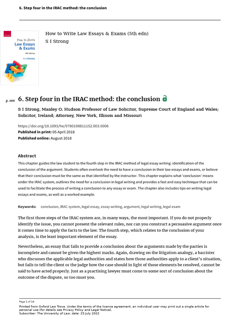 Step Four in The IRAC Method - The Conclusion-Chapter-6 | PDF | Negligence | Tort