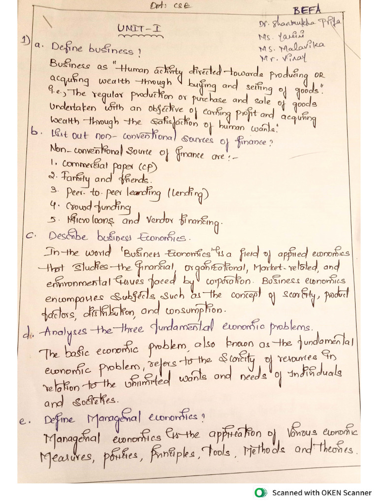 Unit 1 Befa Question Bank Answers | PDF