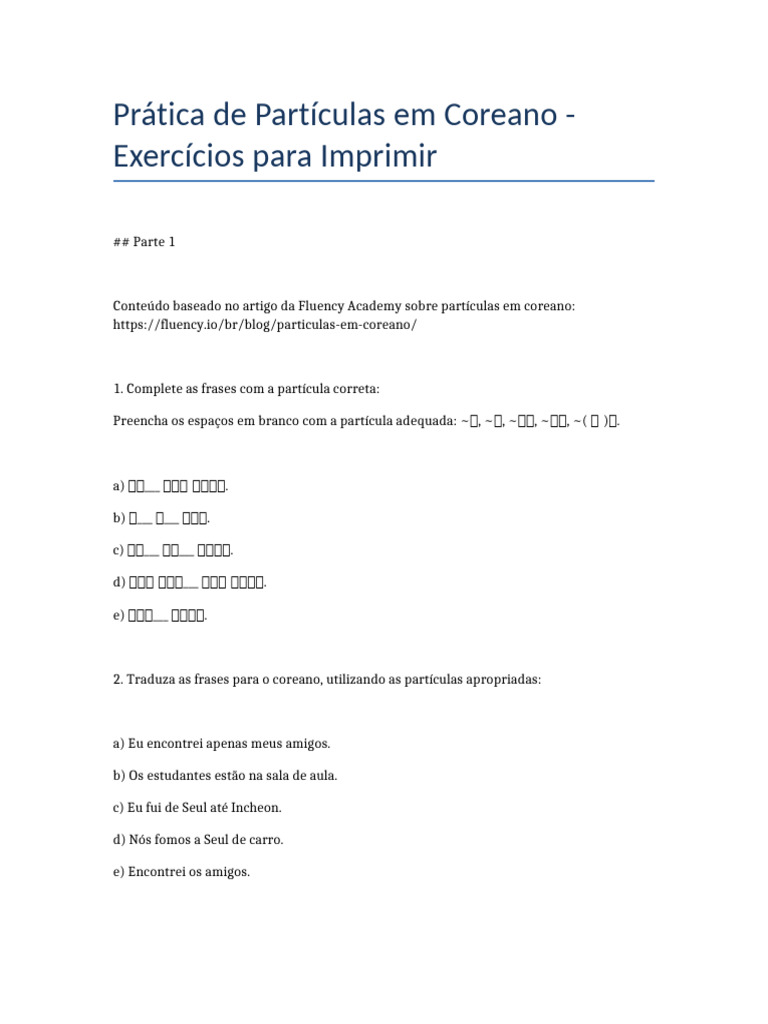 Particulas Coreano Exercicios | PDF