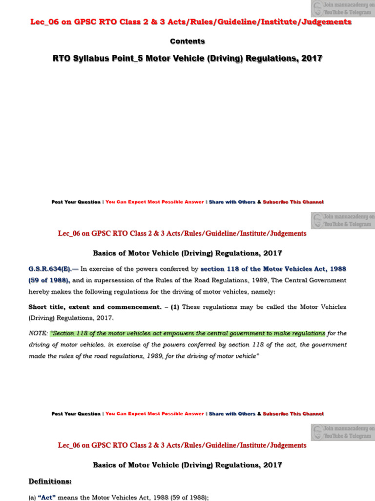 Motor Vehicle Driving Regulations 2017 | PDF | Traffic | Road