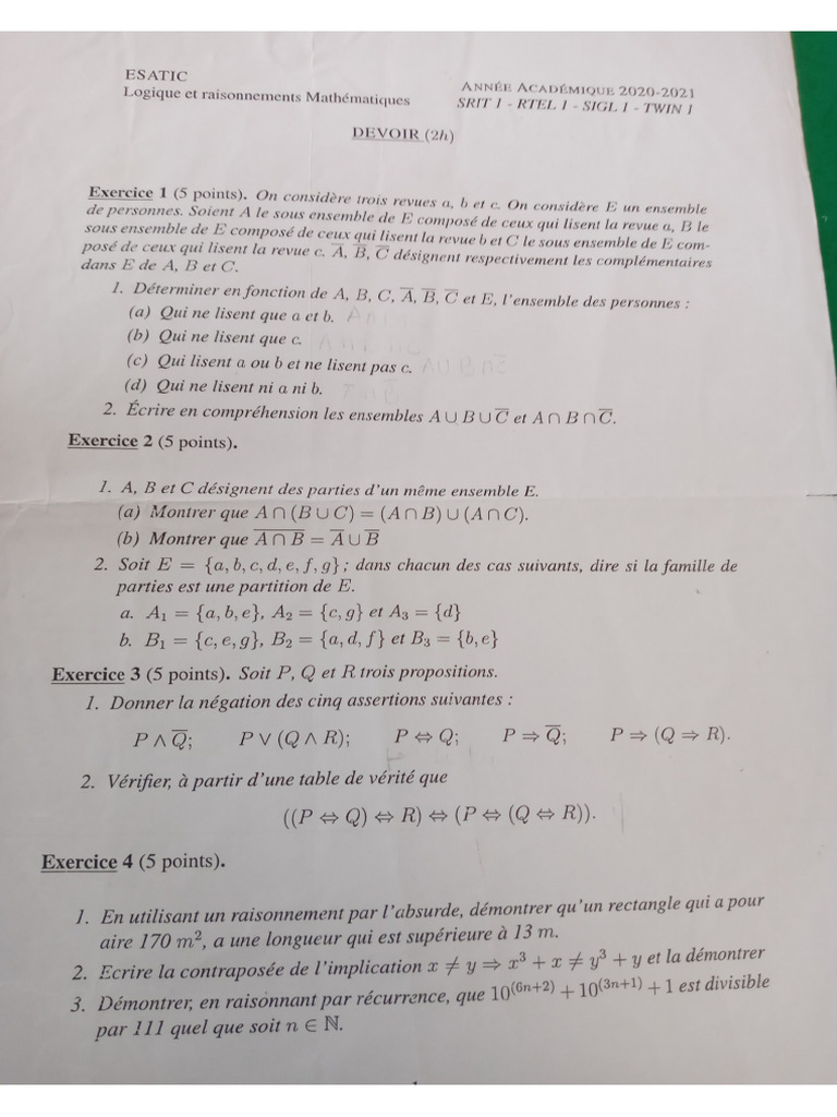 Devoir Examen Logique 2020 2021 | PDF