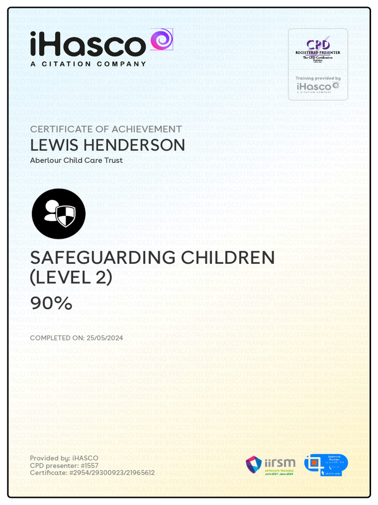 Certificate Safeguarding Children Level 2 | PDF