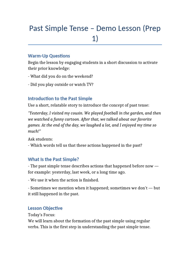 Past Simple Tense Lesson Plan | PDF | Grammatical Tense | English Language