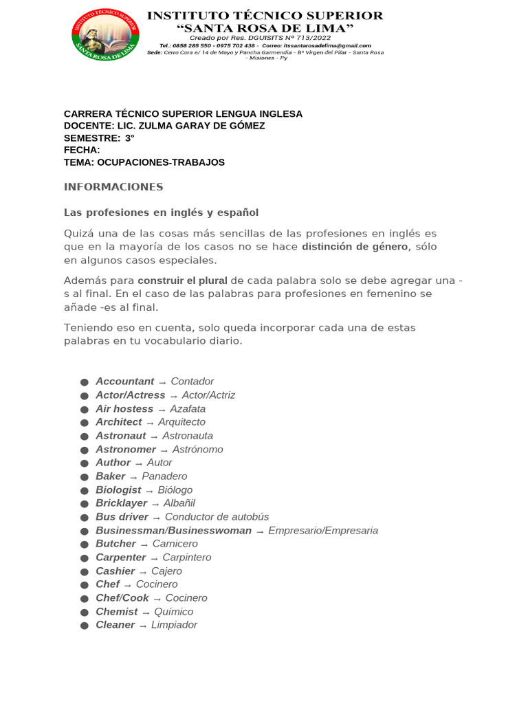 Leng Ing 3er Profesiones | PDF