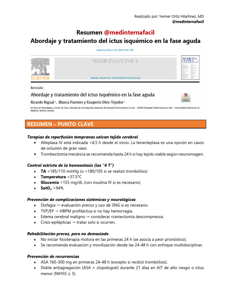 Resumen ACV Isquémico en Fase Aguda | PDF | Carrera | Isquemia