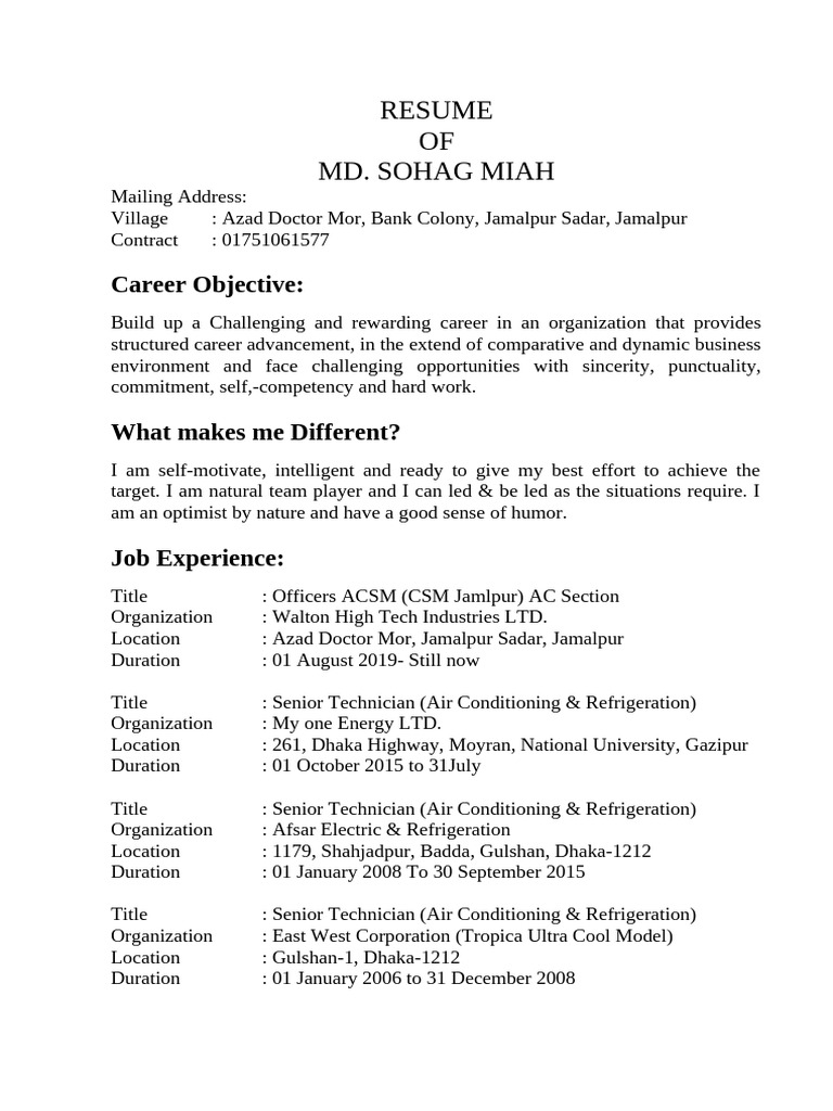 Md Sohag Miah CV | PDF