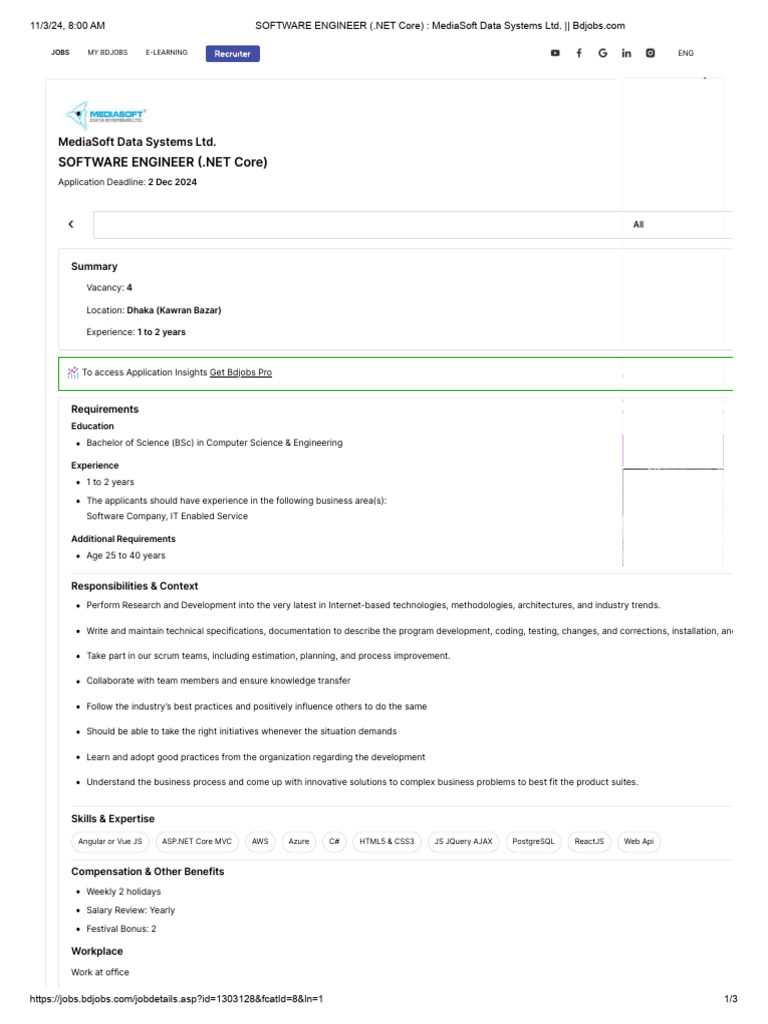 SOFTWARE ENGINEER (.NET Core) _ MediaSoft Data Systems Ltd. __ Bdjobs ...