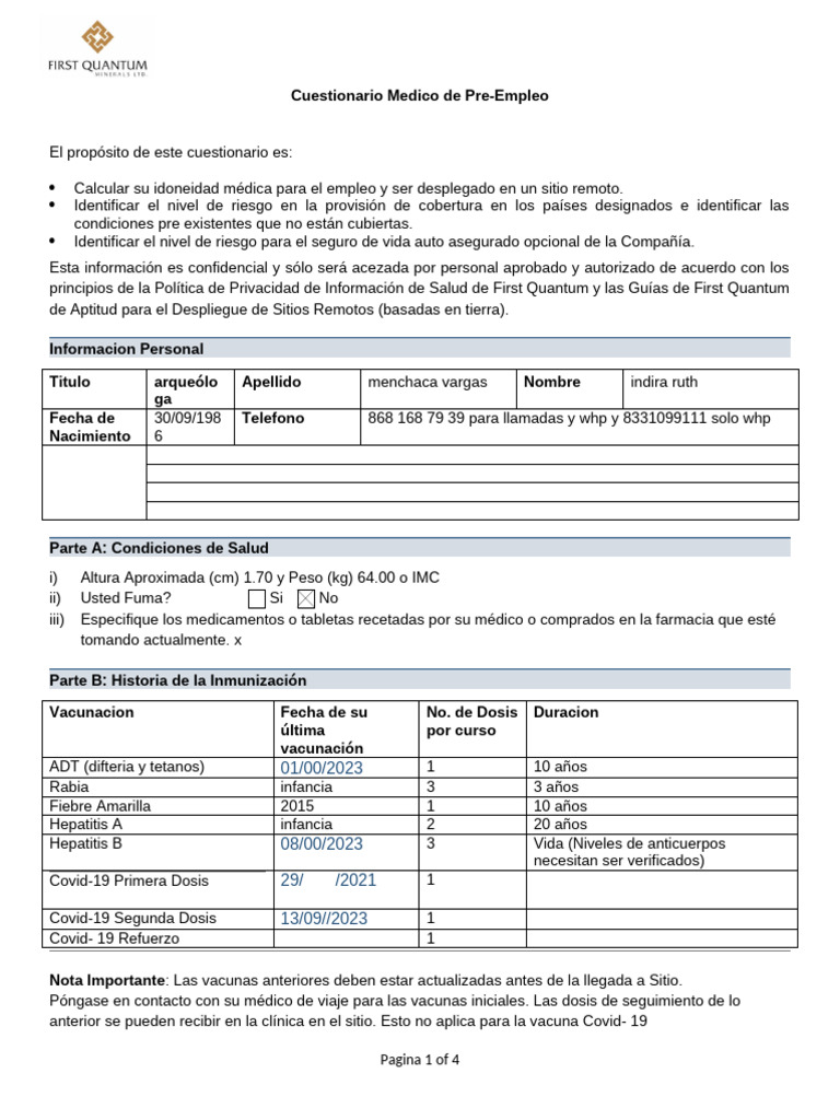 Cuestionario Médico Pre-Empleo Remoto | PDF | Medicina CLINICA | Medicina
