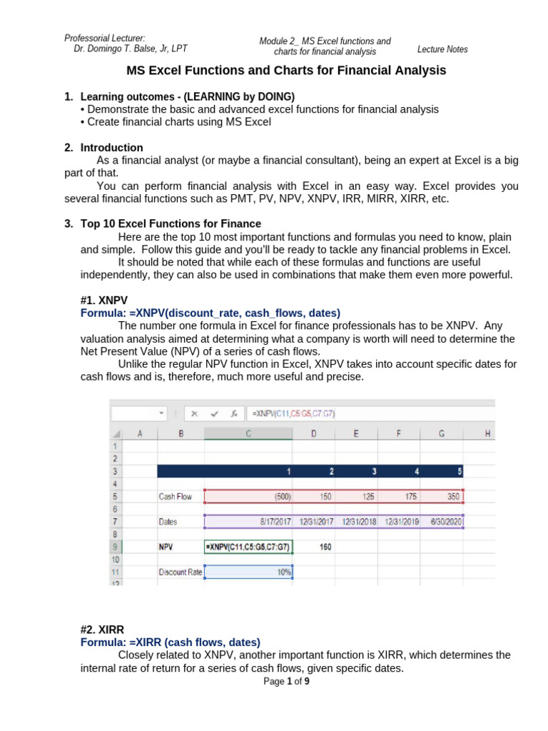 Module 2 - MS Excel Functions and Charts For Financial Analysis | PDF | Interest | Internal Rate ...