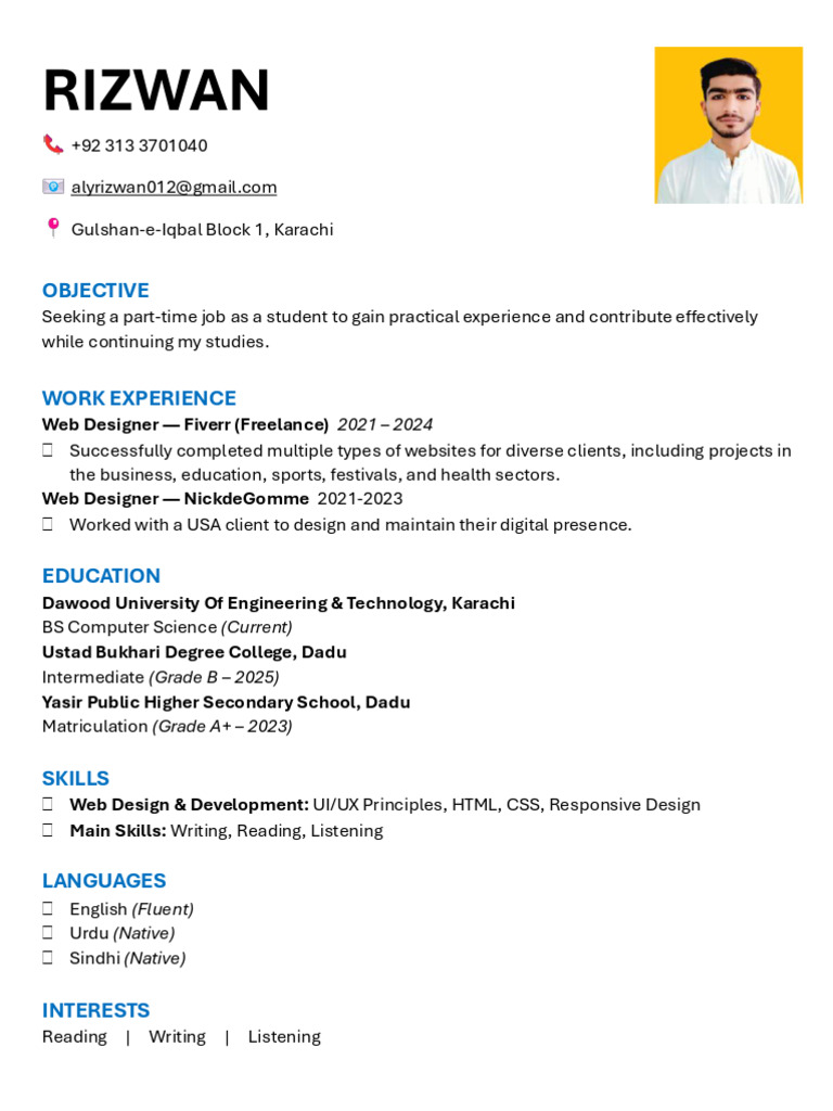 Rizwan: Objective | PDF