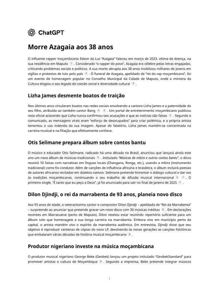Morre Azagaia Aos 38 Anos | PDF | Moçambique