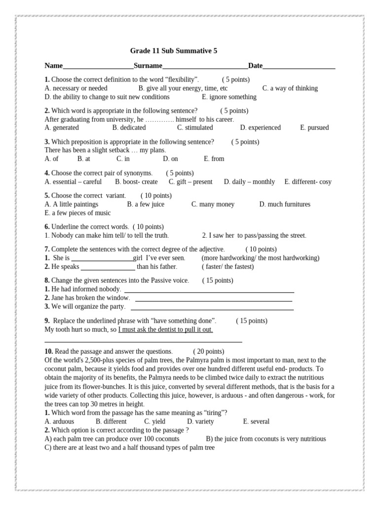 Grade 11 English Language Assessment | PDF | Linguistics | Grammar