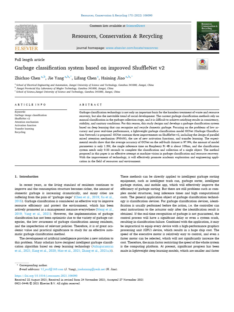 1 - Garbage Classification System Based On Improved ShuffleNet v2 | PDF | Deep Learning | Attention