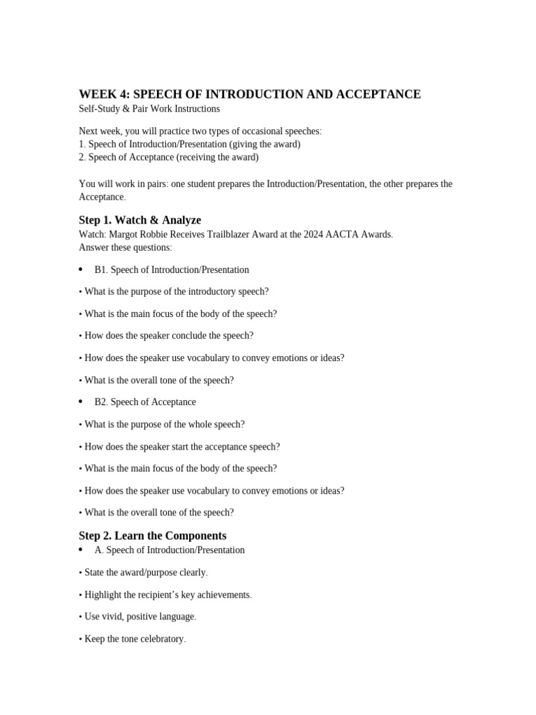 Week4 Speech Instructions | PDF | Communication | Behavior Modification