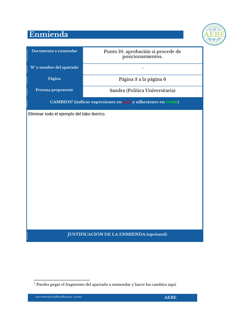 (ENMIENDA) Modelo Enmienda 10.4 Sandra | PDF
