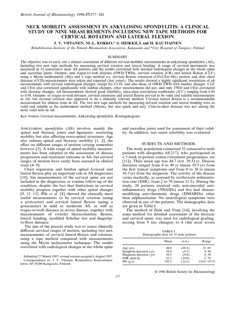 Neck Mobility in Ankylosing Spondylitis | PDF | Skeletal System ...