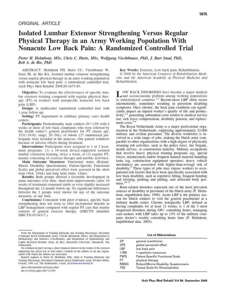 Isolated Lumbar Extensor Strengthening Versus Regular Physical Therapy in An Army Working ...
