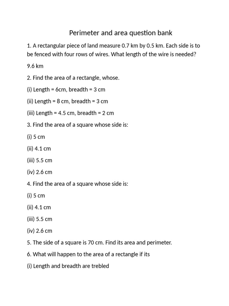 Perimeter and Area Practice Questions | PDF | Length | Area