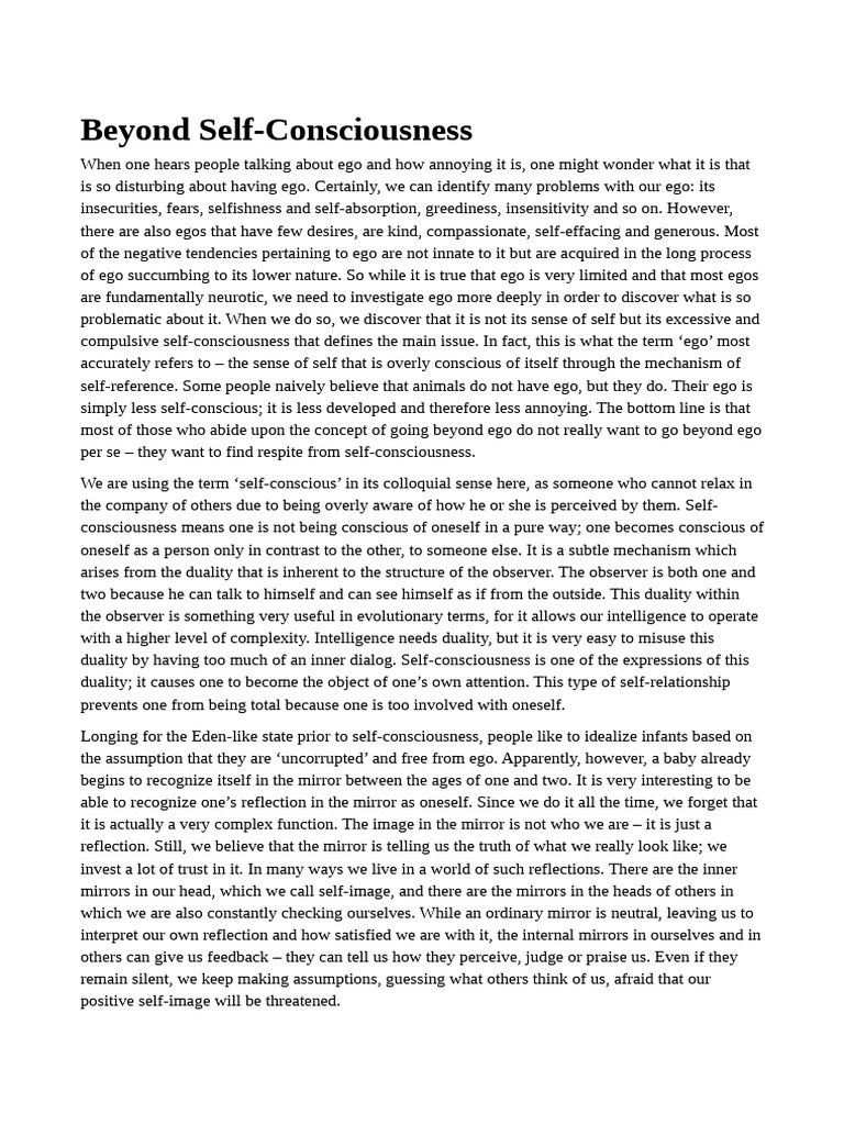 Beyond Self-Consciousness | PDF | Self Awareness | Soul