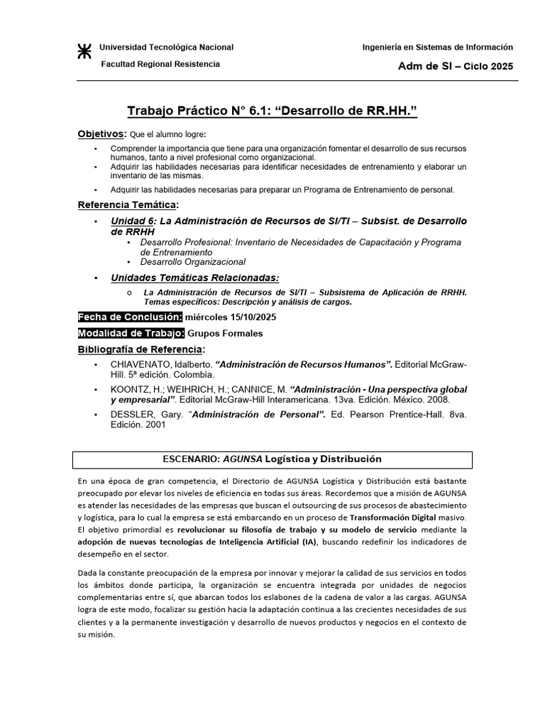 AdmSI2025 TP6 1 Desarrollo RRHH | PDF | Software | Ingeniería de software