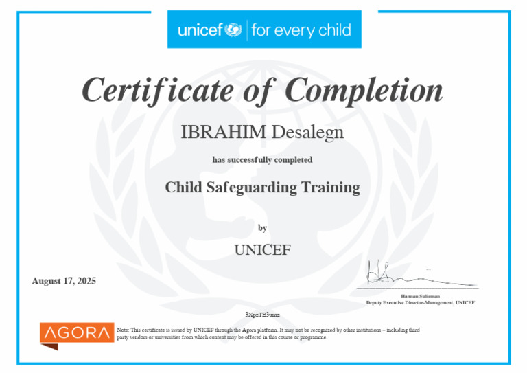 Child Safeguarding Training Completion Certificate Child Safeguarding | PDF