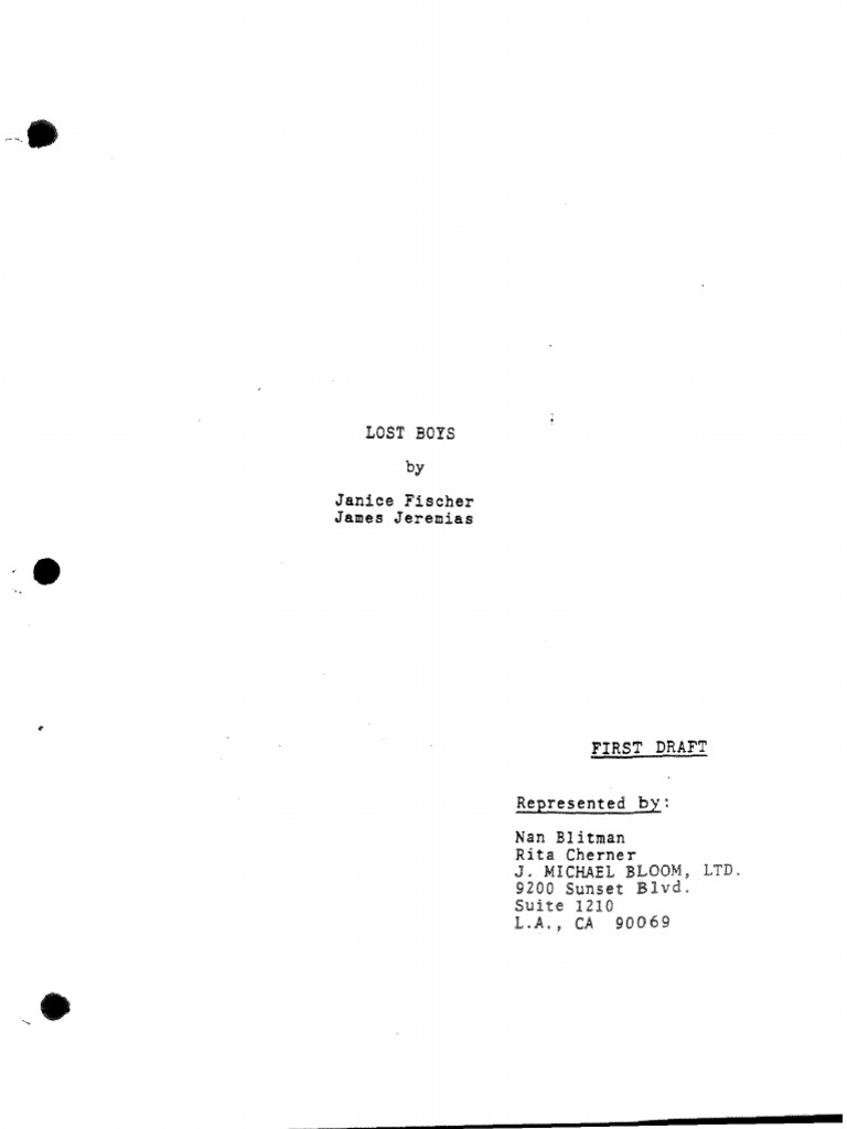 Lost Boys (1987) First Draft (Fischer & Jeremias) (No Date) | PDF