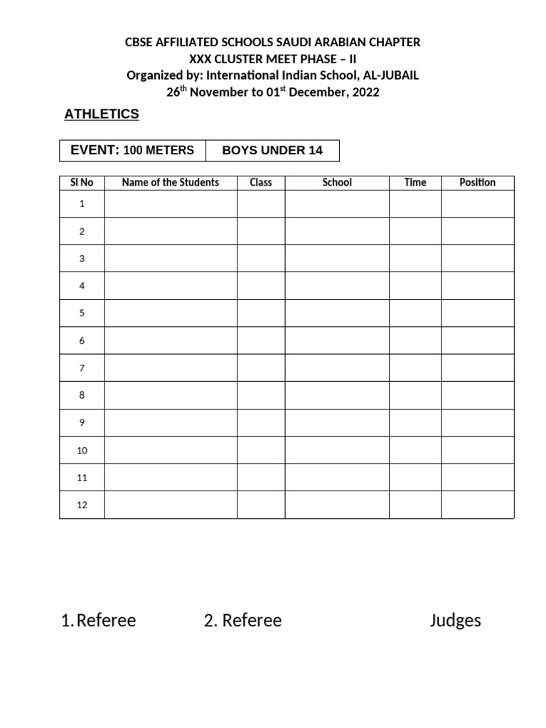 Athletics Boys u - 14 Score Sheet 2022 | PDF