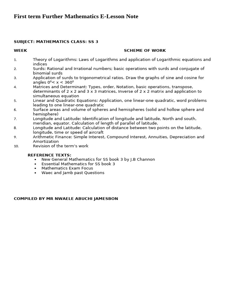 1st Term s3 Mathematics | PDF | Trigonometric Functions | Elementary Mathematics