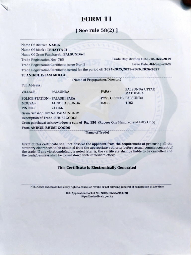 Bhusi Good Trade License | PDF