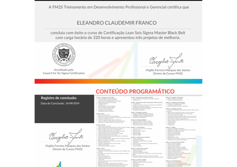 Certificado Master Black Belt | PDF