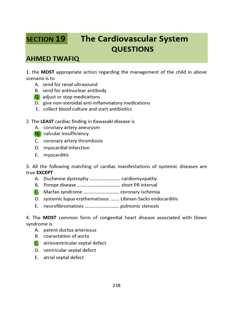 Pediatric Cardiovascular System Quiz | PDF | Congenital Heart Defect ...