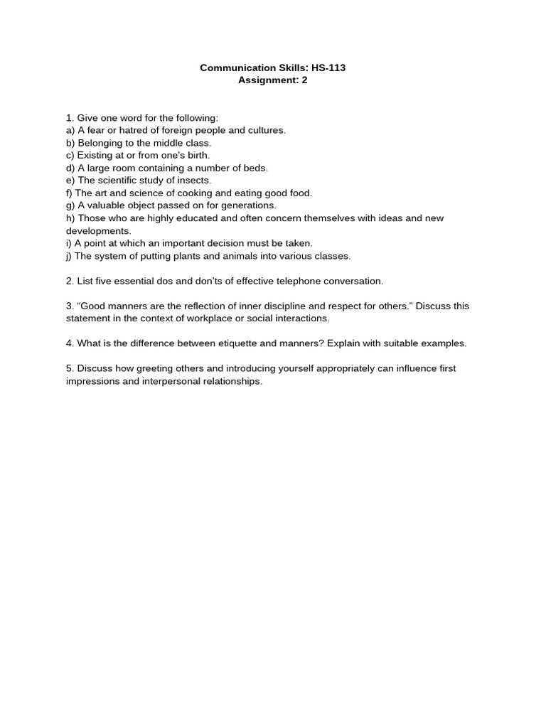 Communication Skills Assignment - 2 | PDF