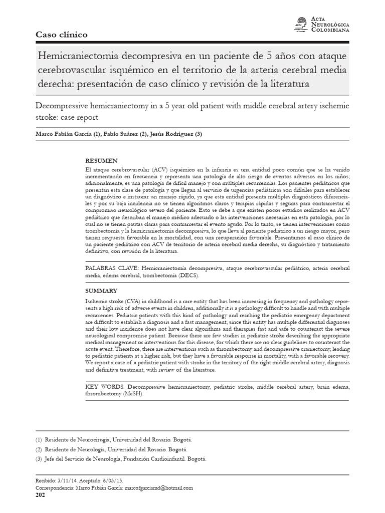 Decompressive Hemicraniectomy in A 5 Year Old Patient With Middle ...