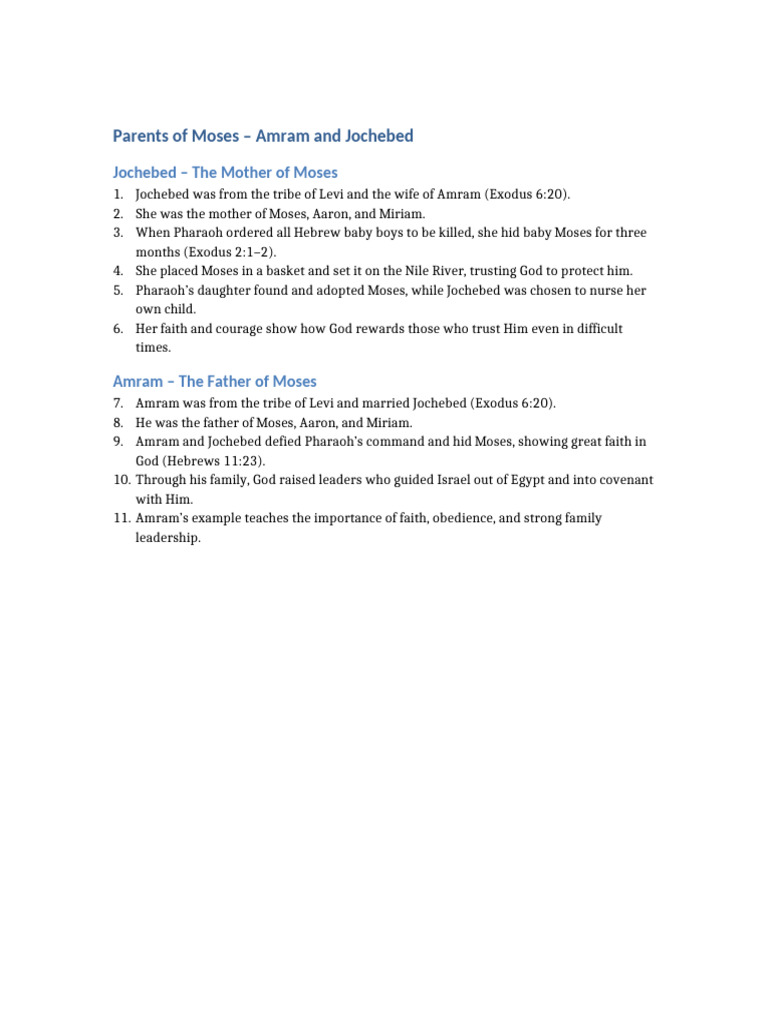 Parents of Moses Amram and Jochebed | PDF