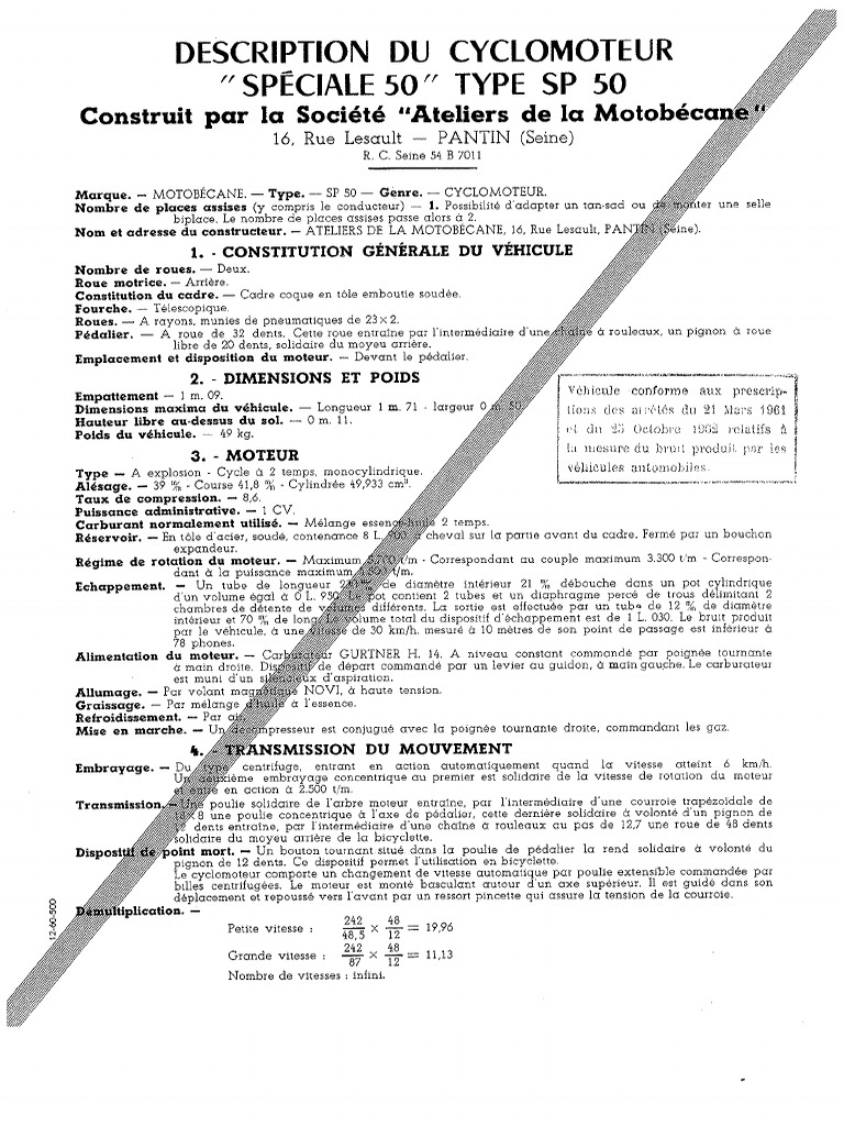 Motobecane sp50 | PDF