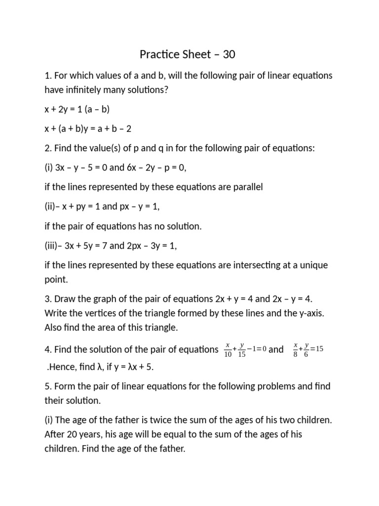 Linear Equations Practice Problems | PDF
