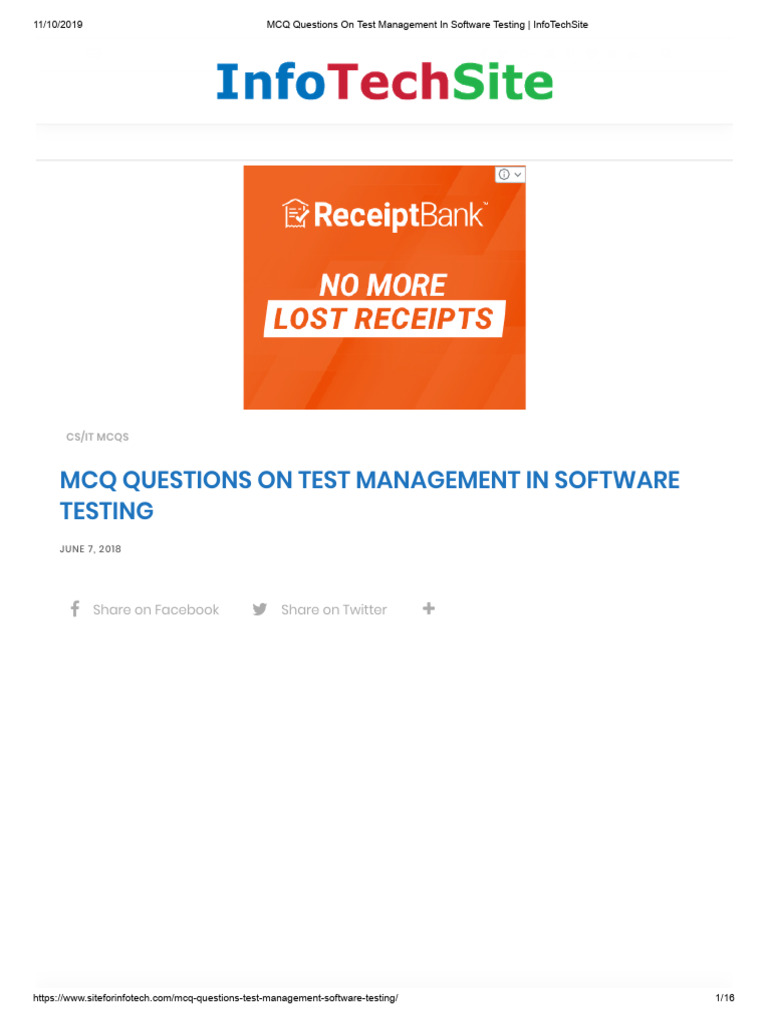 MCQ Questions on Test Management in Software Testing _ InfoTechSite ...