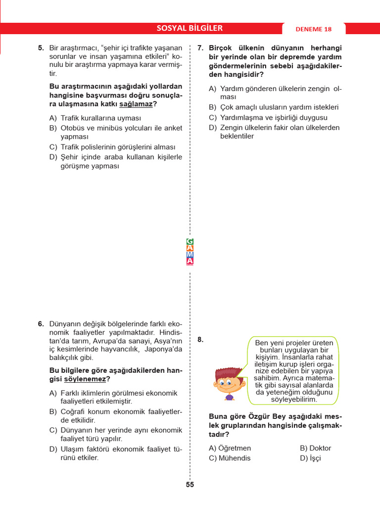 Nar 5 Sosyal Bi̇lgi̇ler Deneme-55 | PDF