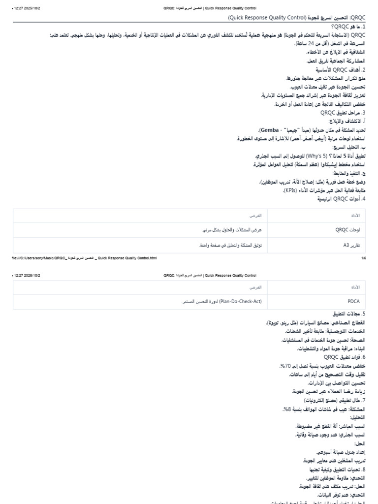 QRQC - التحسين السريع للجودة - Quick Response Quality Control | PDF