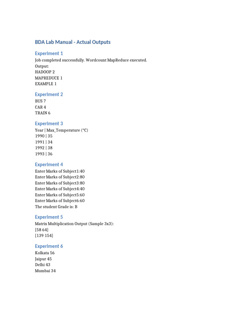 BDA Lab Manual Actual Outputs Final | PDF