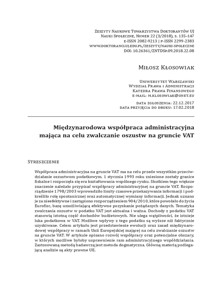 Klosowiak Miedzynarodowa Wspolpraca Administracyjna Majaca Na Celu 2018 ...