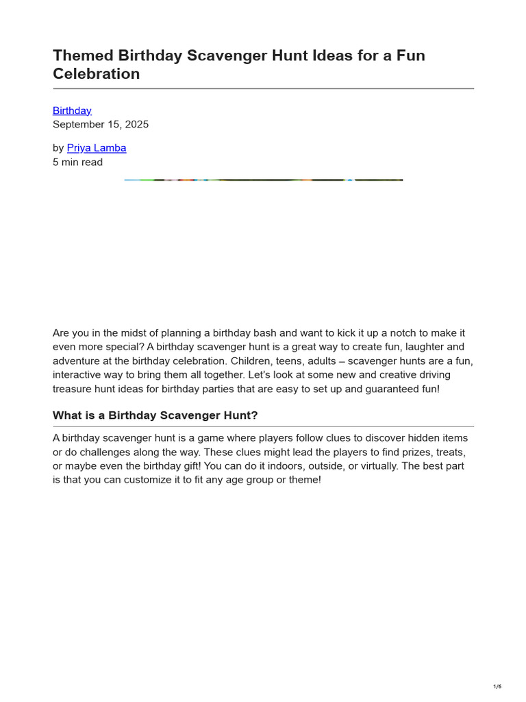 Themed Birthday Scavenger Hunt Ideas For A Fun Celebration | PDF