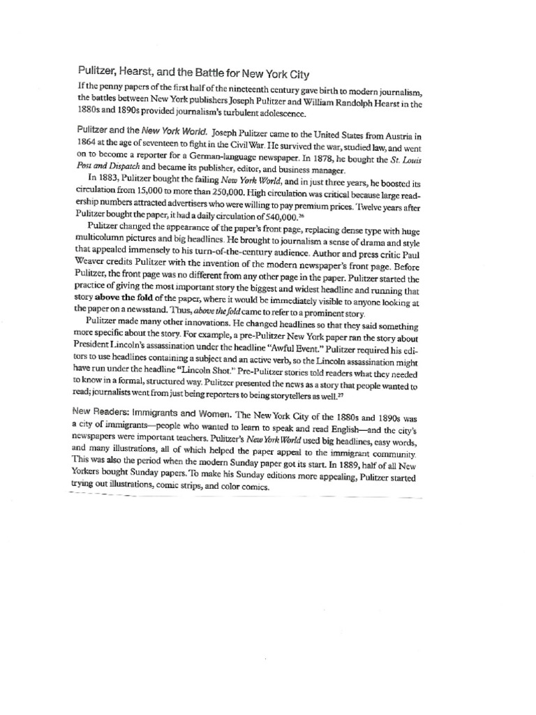 Pulitzer - Hearst - Battle For NY | PDF