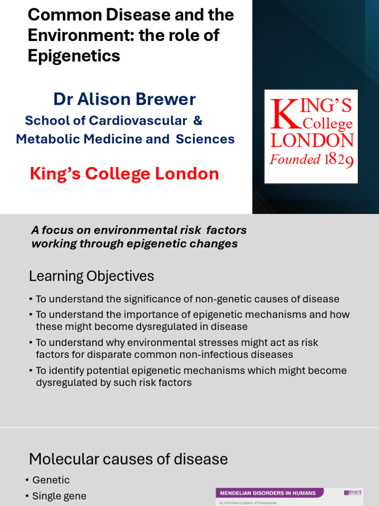 Common Disease, Epigenetics and The Environment Lecture 1final | PDF ...